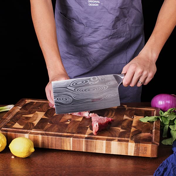 Professional Chinese Chef's Knife, Ultra Sharp Meat Cleaver 7.8 Inch, Damascus pattern Chopping Knife, 40Cr13 Steel Blade Thickness 3 mm, TJ SEGA Series TC19022