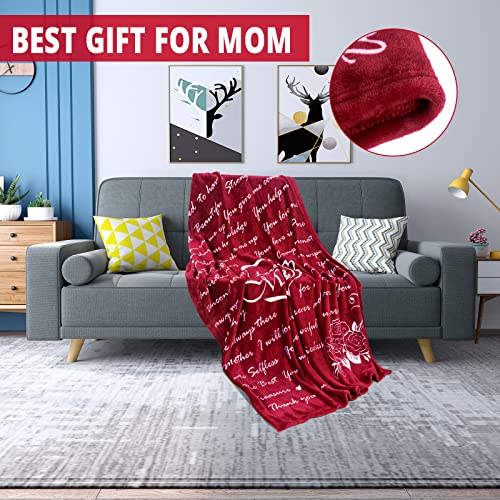 LONGTM Mom Blanket, Mom Gifts, Mom Birthday Gift, Valentine's Day Gift, from Daughter or Son, Warm Soft Throw Blanket 65β x 50β (Red)