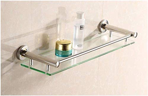 Bathroomsjoy Bathroom Glass Shelf Tempered Glass Shelf with Rail Wall Mounted, Stainless Steel Chrome Finished