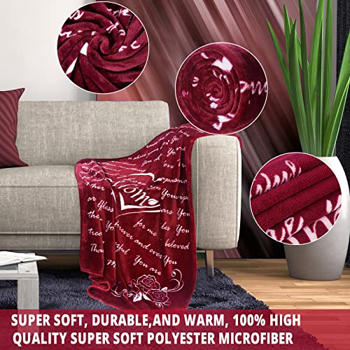 LONGTM Mom Blanket, Mom Gifts, Mom Birthday Gift, Valentine's Day Gift, from Daughter or Son, Warm Soft Throw Blanket 65β x 50β (Red)