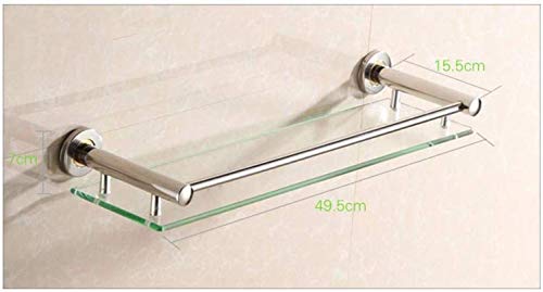 Bathroomsjoy Bathroom Glass Shelf Tempered Glass Shelf with Rail Wall Mounted, Stainless Steel Chrome Finished