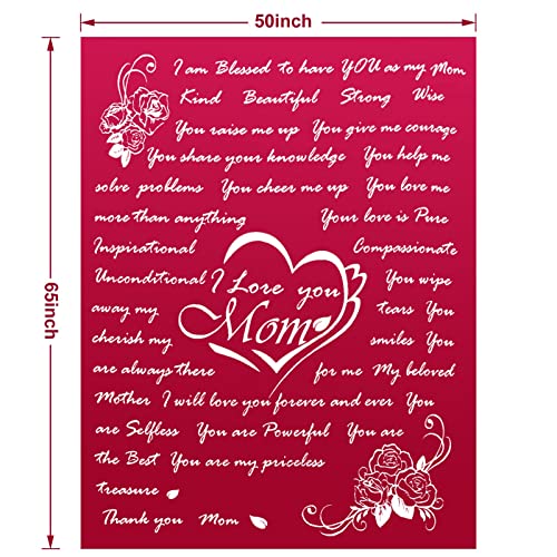 LONGTM Mom Blanket, Mom Gifts, Mom Birthday Gift, Valentine's Day Gift, from Daughter or Son, Warm Soft Throw Blanket 65β x 50β (Red)