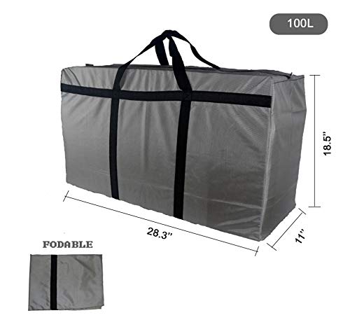 100L Extra Large Storage Bags, Sturdy Foldable Moving Tote Bag, Under Bed Storage, Travel Cargo Duffel Jumbo Bag for Clothes, Comforters, Blankets, Pillows, Ornaments (Grey)