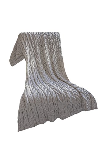 Irish Cable Knit Blanket Supersoft Merino Wool Throw Made in Ireland 40" x 60" (Toasted Oat)