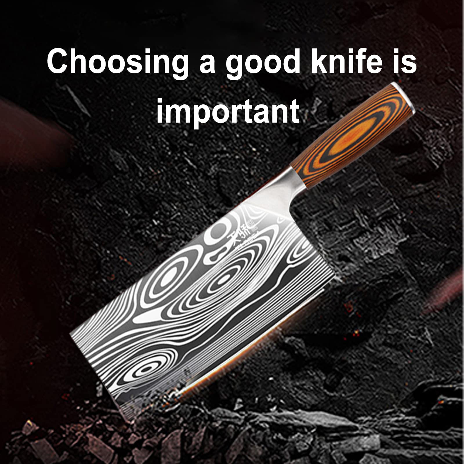 Professional Chinese Chef's Knife, Ultra Sharp Meat Cleaver 7.8 Inch, Damascus pattern Chopping Knife, 40Cr13 Steel Blade Thickness 3 mm, TJ SEGA Series TC19022