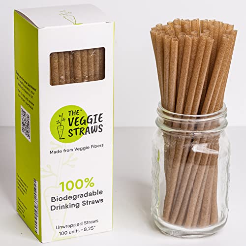 The Veggie Straws ā 100 PCS of 8.25 Inches Unwrapped Biodegradable Straws ā Made of Vegetable Fibers, Best Environment Friendly Drinking Straws for Hot and Cold Beverages