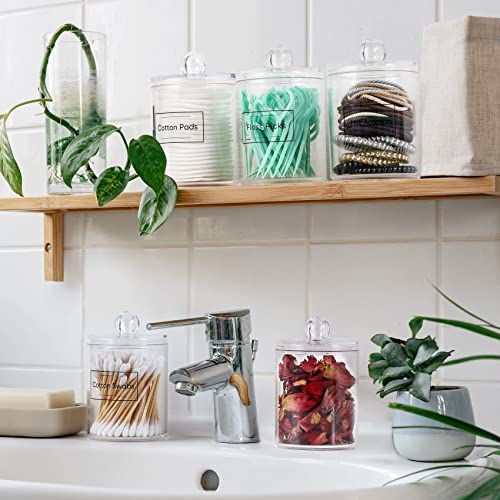 10 Pack Qtip Holder Dispenser for Cotton Ball, Cotton Swab, Cotton Round Pads, Floss - 10 oz Clear Plastic Apothecary Jar Set for Bathroom Canister Storage Organization, Vanity Makeup Organizer
