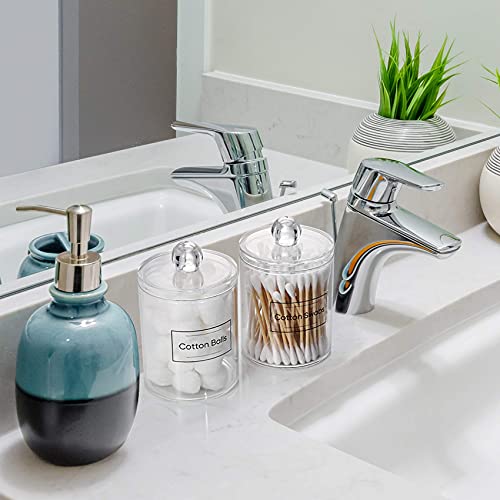 10 Pack Qtip Holder Dispenser for Cotton Ball, Cotton Swab, Cotton Round Pads, Floss - 10 oz Clear Plastic Apothecary Jar Set for Bathroom Canister Storage Organization, Vanity Makeup Organizer
