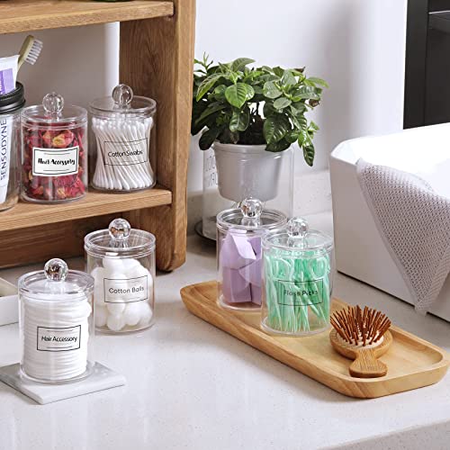 10 Pack Qtip Holder Dispenser for Cotton Ball, Cotton Swab, Cotton Round Pads, Floss - 10 oz Clear Plastic Apothecary Jar Set for Bathroom Canister Storage Organization, Vanity Makeup Organizer