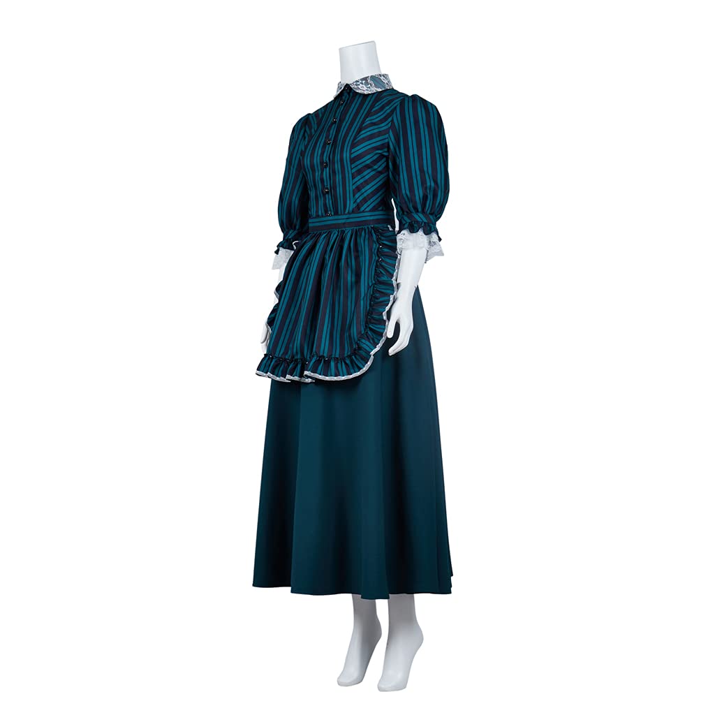 The Haunted Mansion Cosplay Costume Women's Maid Dress with Apron Halloween Ghost Costume (L)