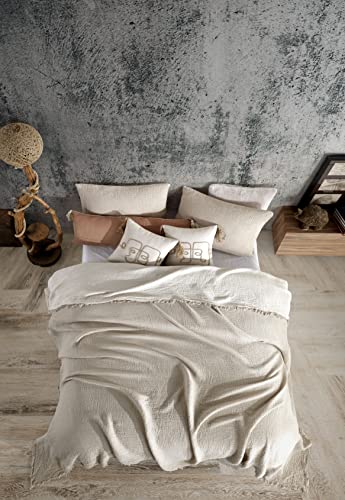 Soft King 4 and 8 Layer Gauze Rustic Bed Cover, Blue Soft Bedspread, Muslin Throw Blanket, Lightweight Blanket (Champagne, 95X102 Inches), MTB001