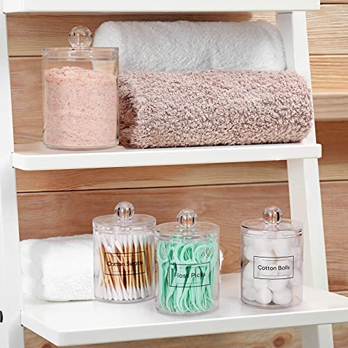 10 Pack Qtip Holder Dispenser for Cotton Ball, Cotton Swab, Cotton Round Pads, Floss - 10 oz Clear Plastic Apothecary Jar Set for Bathroom Canister Storage Organization, Vanity Makeup Organizer