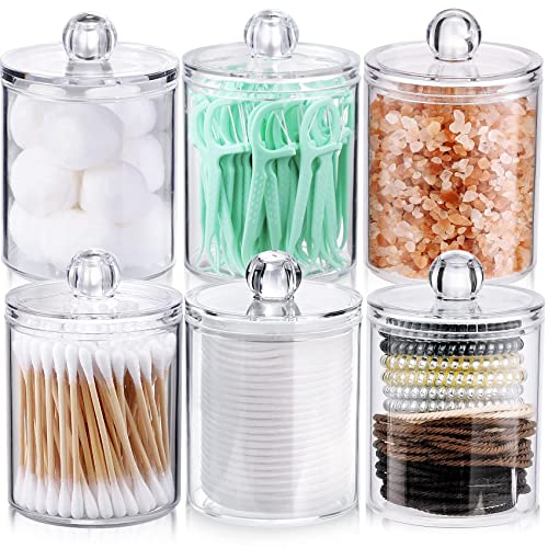 10 Pack Qtip Holder Dispenser for Cotton Ball, Cotton Swab, Cotton Round Pads, Floss - 10 oz Clear Plastic Apothecary Jar Set for Bathroom Canister Storage Organization, Vanity Makeup Organizer
