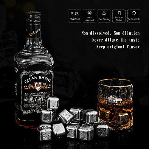 Whiskey Stones 16 Pack,Reusable Ice Cubes, High Cooling Technology,Stainless Steel Ice Cubes, For Whiskey, Vodka, Liqueurs, Wine,Beverage Juice or Soda, Pack of 16