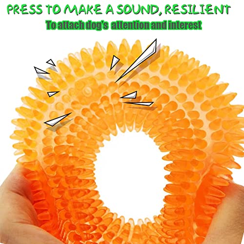 APTMAPT 5" Dog Squeaky Chew Toys for Chewers Dental Teething Cleaning and Training, Spike Ring Squeaky Dog Chew Toys for Small Medium Large Dogs(2 Pack)
