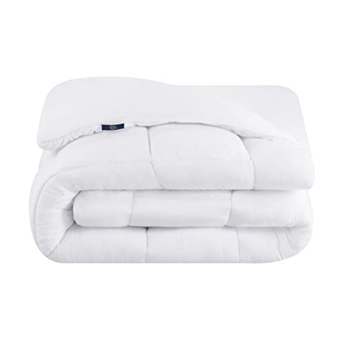 SERTA ComfortSure Breathable Elastic Dobby Check Quilted Pillow Top Mattress Pad Cover with 18" Deep Pocket for All Season, White, King