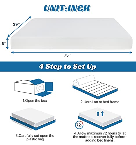Dkeli Twin Mattress, 6 Inch Gel Memory Foam Mattress for Cool Sleep & Pressure Relief, Medium Firm Single Twin Mattress for Kids, Bed-in-a-Box, CertiPUR-US Certified