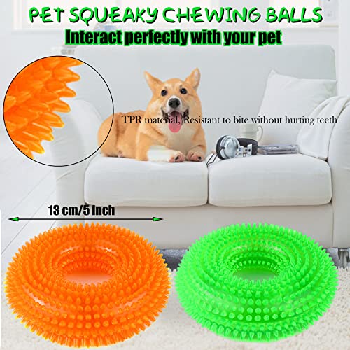 APTMAPT 5" Dog Squeaky Chew Toys for Chewers Dental Teething Cleaning and Training, Spike Ring Squeaky Dog Chew Toys for Small Medium Large Dogs(2 Pack)