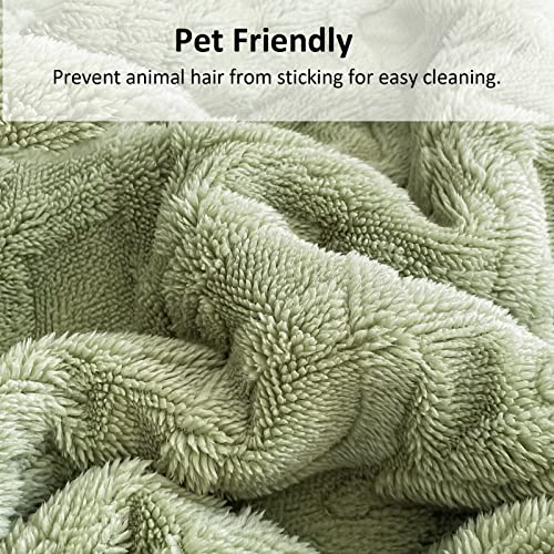 Plush Thick Sherpa Throw Blanket - Soft Warm Breathable Fleece Velvet Blanket with 3D Stylish Cable Pattern for Bed Sofa Recliner Chair - Fluffy Throw Size 50"×60", Sage Green