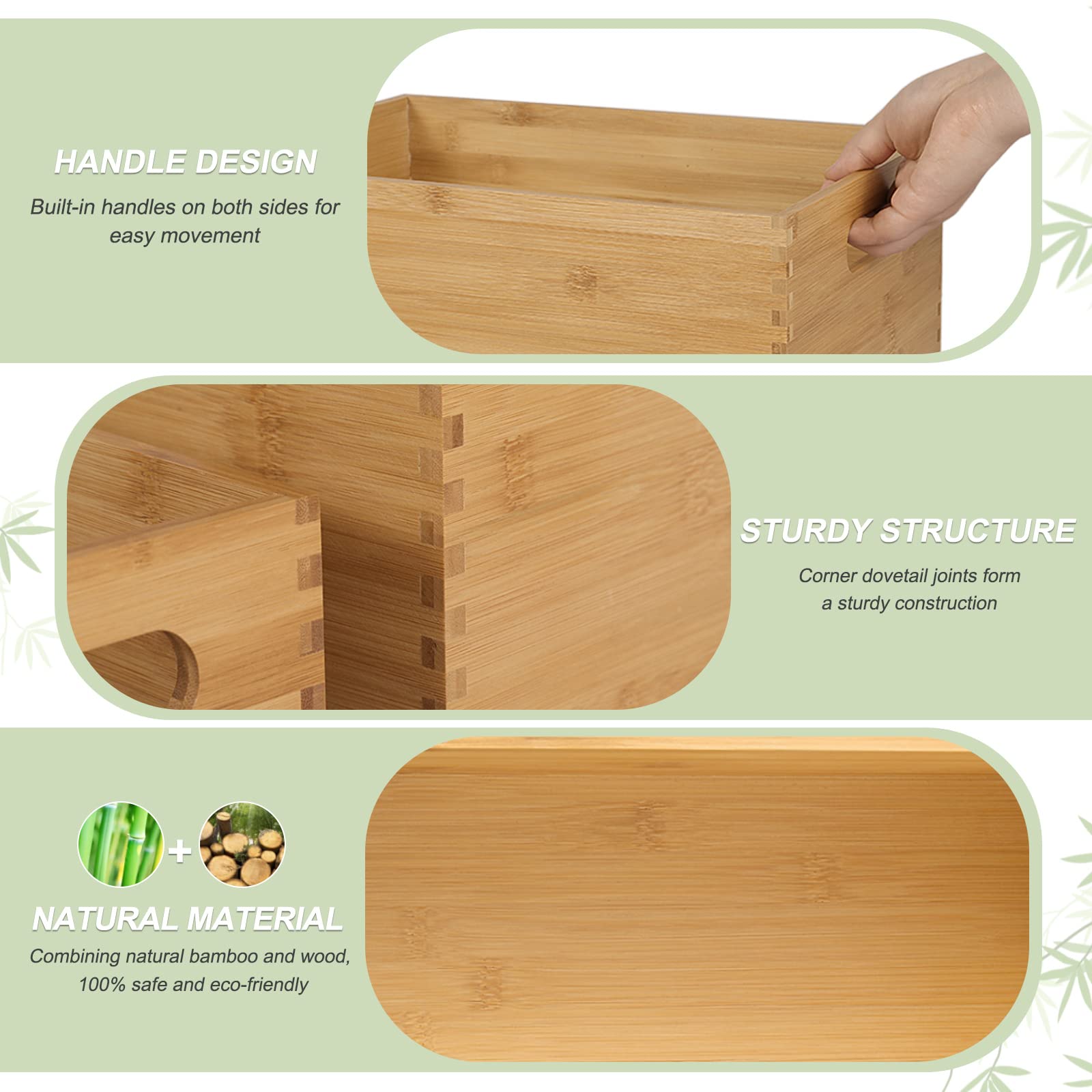 ANMINY Set of 4 Nesting Wooden Crates for Storage, Bamboo Wood Storage Containers Bins, Handmade Natural Large Wooden Storage Boxes Baskets with Handles for Organizing Shelf Closet Cabinet