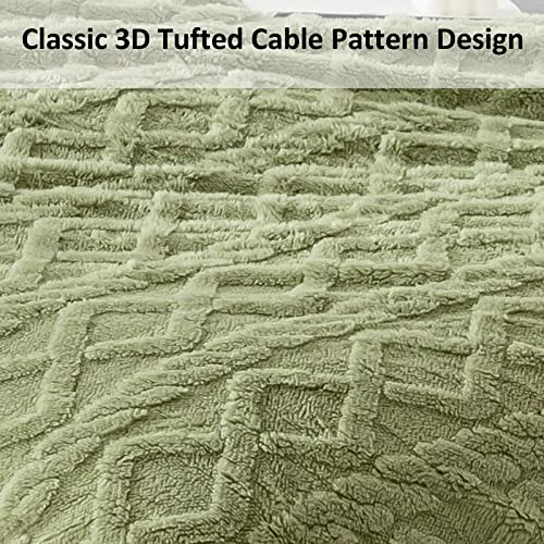 Plush Thick Sherpa Throw Blanket - Soft Warm Breathable Fleece Velvet Blanket with 3D Stylish Cable Pattern for Bed Sofa Recliner Chair - Fluffy Throw Size 50"×60", Sage Green