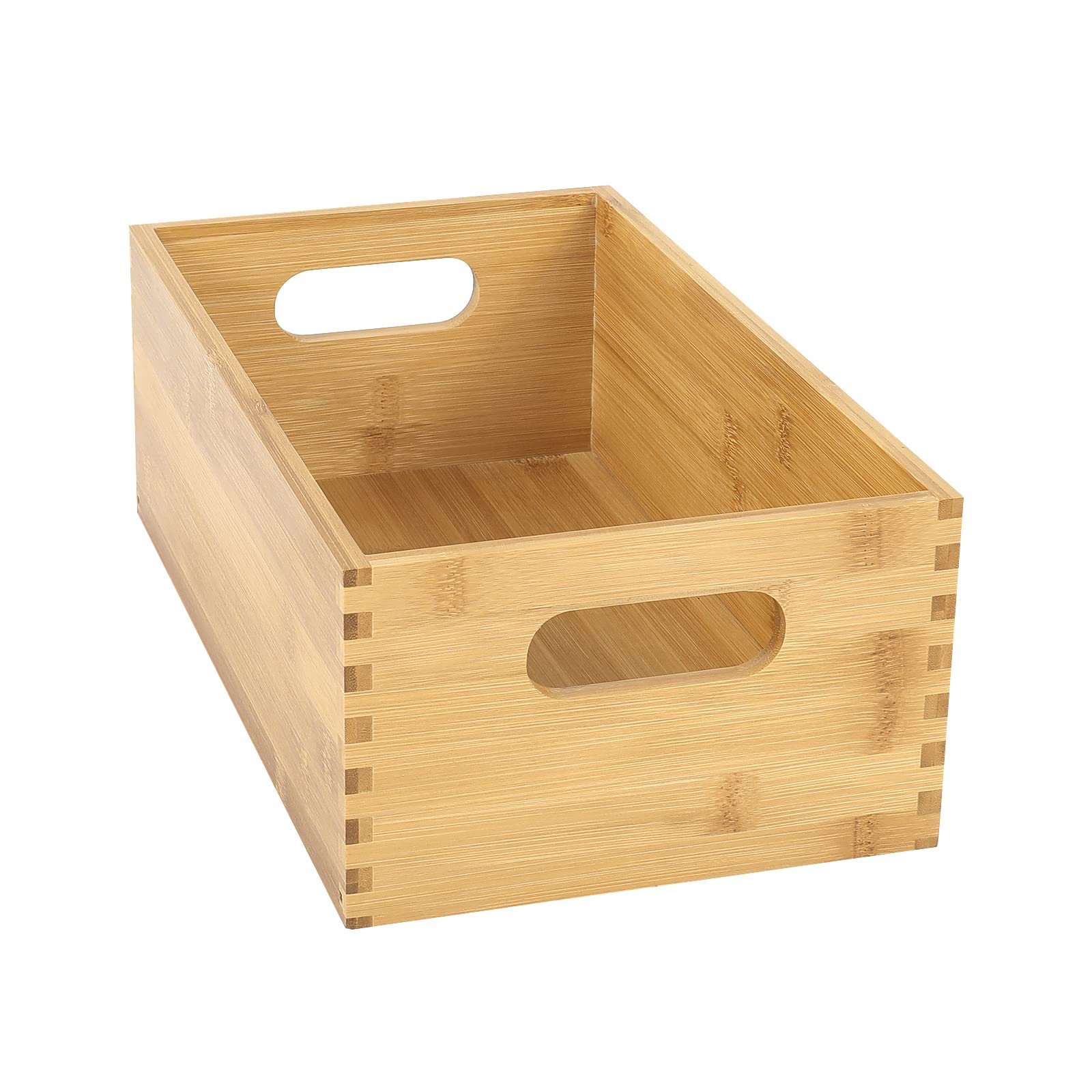 ANMINY Set of 4 Nesting Wooden Crates for Storage, Bamboo Wood Storage Containers Bins, Handmade Natural Large Wooden Storage Boxes Baskets with Handles for Organizing Shelf Closet Cabinet
