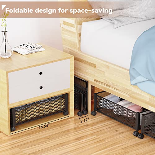 innotic Under Bed Storage with Wheels, Tool-free Under Bed Shoe Storage Containers Drawer, Metal Closet Organizer Storage Containers for Clothing, Shoes, Blanket, Toys-L Size (23.5"x16.5"x6.45")