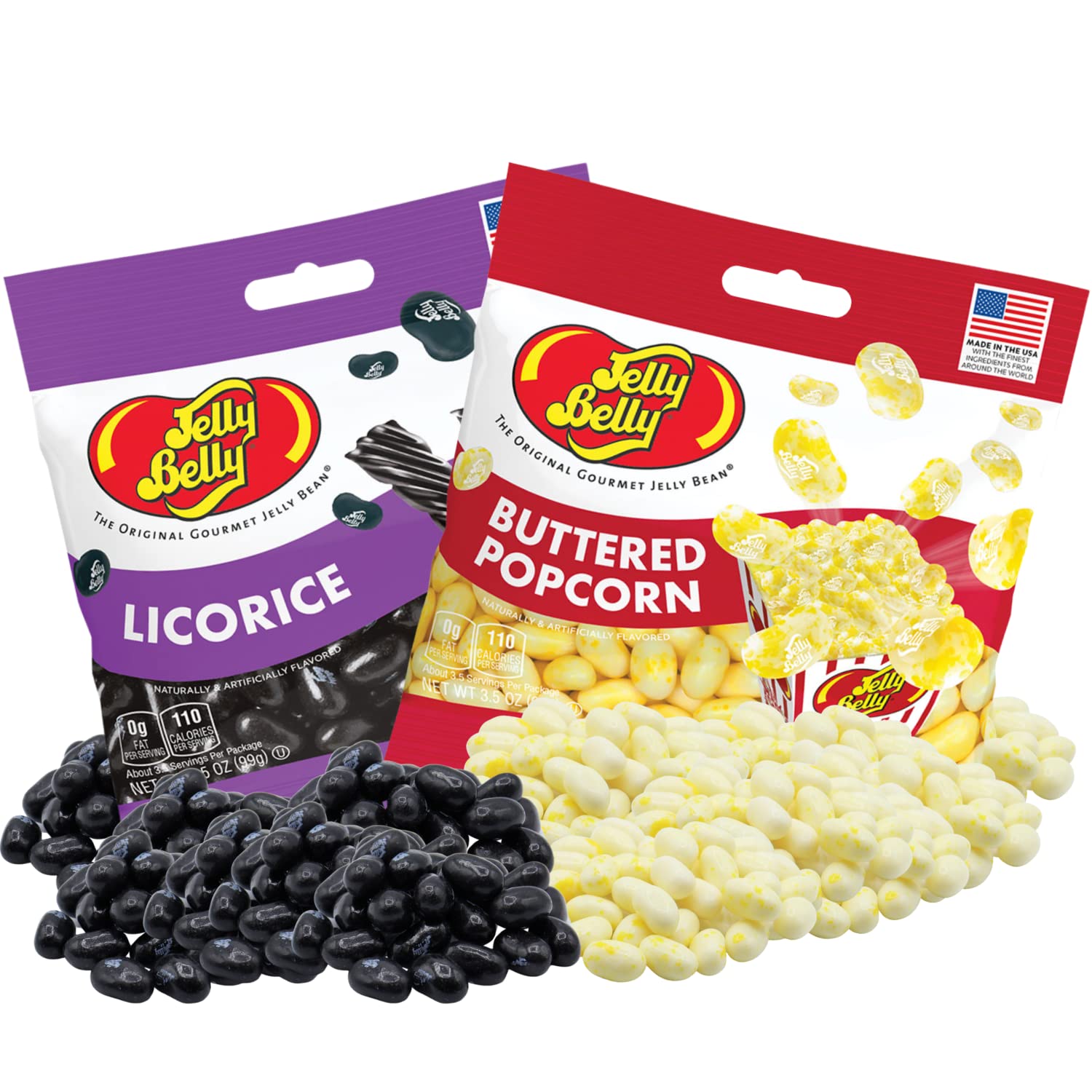 Sweetzo - Buttered Popcorn and Licorice Flavor Jelly Beans, Most Controversial Weird Flavored Candies, Movie Night Essentials Candy Snack Kit, Pack of 2, 3.5 Ounces