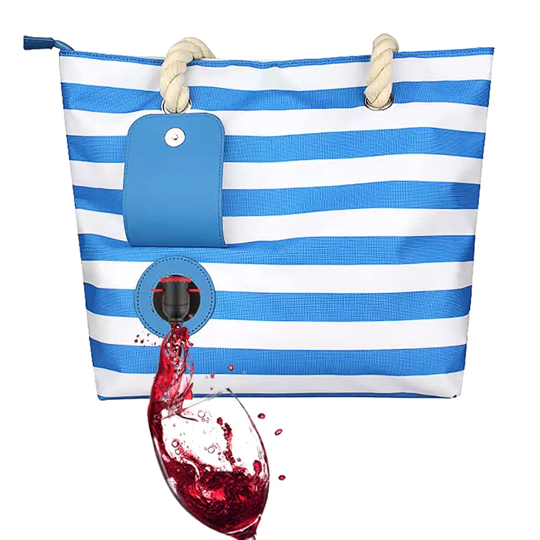 Famolay Beach Wine Tote Bag, Wine Cooler Bag Leakproof Insulated Purse Carrier with Spout Hidden Compartments, Holds 2 bottles of Wine for Travel, BYOB Restaurant, Party, Dinner