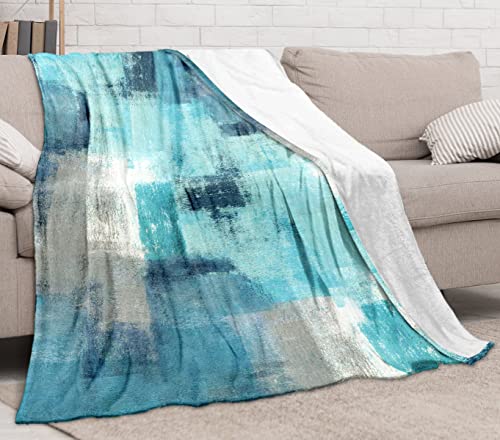 Teal Grey Throw Blanket Turquoise Abstract Art Ultra-Soft Cozy Fleece Blankets Lightweight Modern Flannel Blanket for Couch Sofa Bedding Home Decor (Turquoise Gray, 60" L x 50" W)
