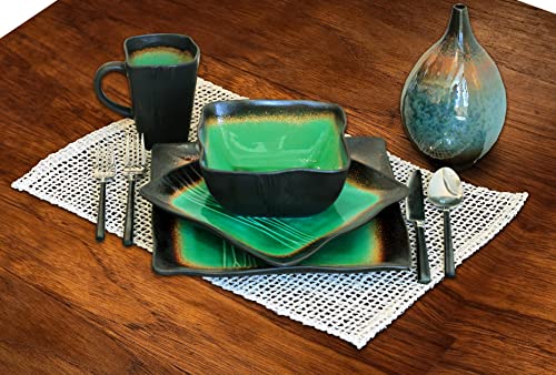 Baum-Essex - Dinnerware Sets, 16 Piece Dish Set for 4, Beautiful Home Decor includes Dinner Plates, Salad Plates, Bowls, and Mugs (Zen Quartz Jade)