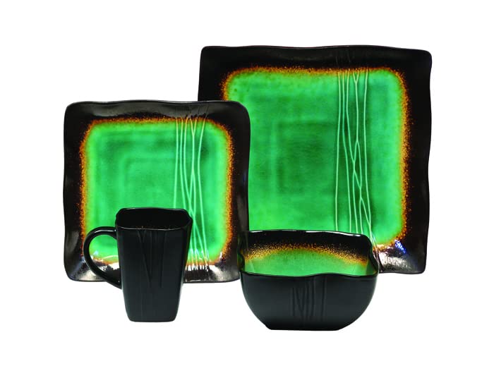 Baum-Essex - Dinnerware Sets, 16 Piece Dish Set for 4, Beautiful Home Decor includes Dinner Plates, Salad Plates, Bowls, and Mugs (Zen Quartz Jade)