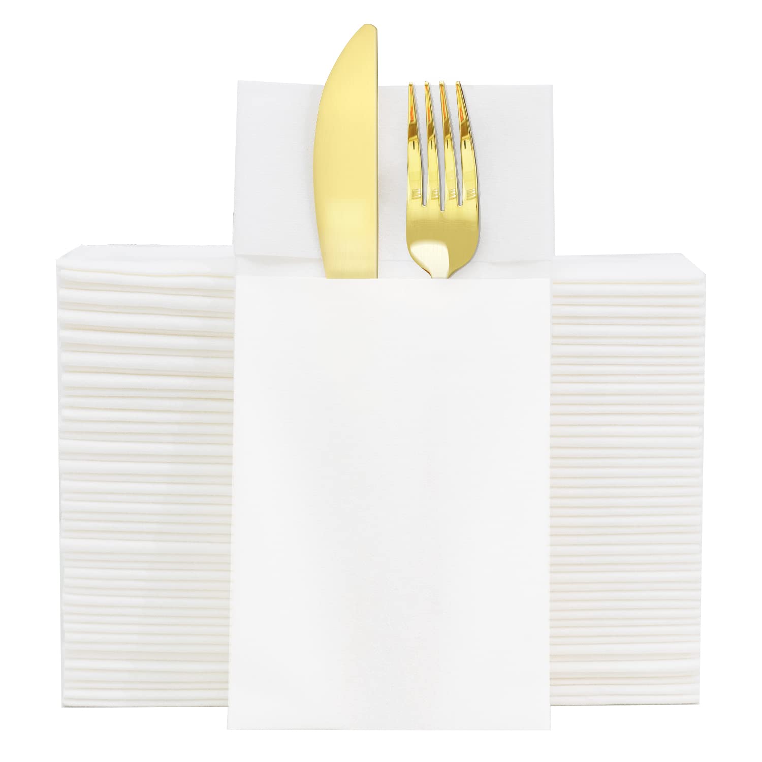 KAMMAK White Dinner Napkins Disposable with Pocket 100 Pack Wedding Reception Paper Napkins Guest Hand Towels Soft Absorbent Party Napkins for Decoration, Bathroom, Kitchen (16.5 X 16.5 inch)