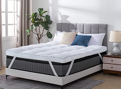 QUEEN ROSE Queen Mattress Topper, Cooling Extra Thick 3D Snow Soft Pillow Topper Mattress Pad Cover Bed Mattress Topper, Hotel Quality, Down Alternative, Plush and Support
