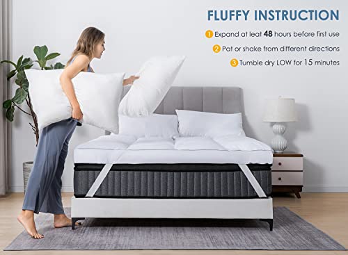 QUEEN ROSE Queen Mattress Topper, Cooling Extra Thick 3D Snow Soft Pillow Topper Mattress Pad Cover Bed Mattress Topper, Hotel Quality, Down Alternative, Plush and Support
