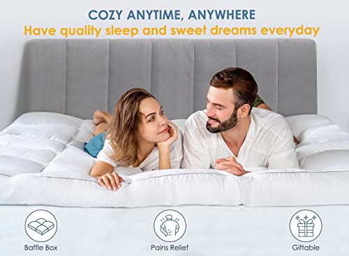QUEEN ROSE Queen Mattress Topper, Cooling Extra Thick 3D Snow Soft Pillow Topper Mattress Pad Cover Bed Mattress Topper, Hotel Quality, Down Alternative, Plush and Support