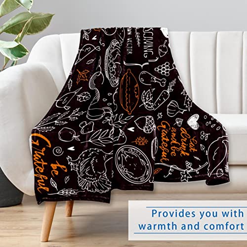 Thanksgiving Food Turkey Pumpkin Doodles Prints Soft Warm Cozy Blanket Throw for Bed Couch Sofa Picnic Camping Beach, 150×100cm