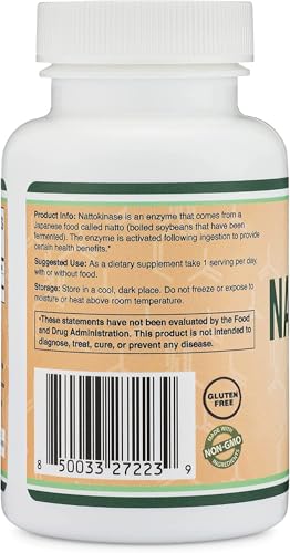 Nattokinase Supplement 4,000 FU Servings, 120 Capsules (Derived from Japanese Natto) Systemic Enzymes for Cardiovascular and Circulatory Support by Double Wood