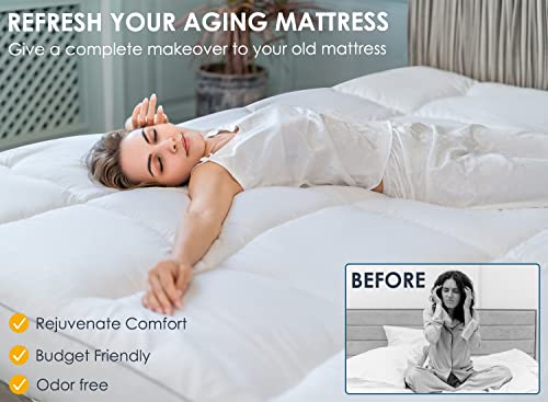 QUEEN ROSE Queen Mattress Topper, Cooling Extra Thick 3D Snow Soft Pillow Topper Mattress Pad Cover Bed Mattress Topper, Hotel Quality, Down Alternative, Plush and Support