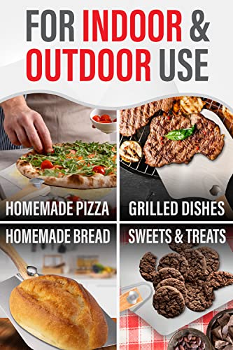 𝗣𝗶𝘇𝘇𝗮 𝗣𝗲𝗲𝗹 Pizza Turning Peel [12 Inch with Pizza Cutter] - Foldable Metal Pizza Spatula for Oven and Grill Stone, Professional Pizza Peel Aluminum Paddle for Pizza, Bread, Cookies