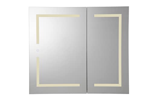 Croydex Sabine Dual, Recessed or Surface Mount, 2 USB Ports, Dimmer, Hang 'n' Lock Easy Installation Illuminated LED Medicine Cabinet, 30W x 26H, Aluminum