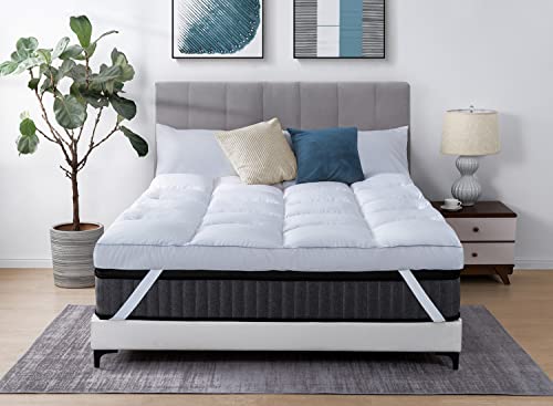 QUEEN ROSE Queen Mattress Topper, Cooling Extra Thick 3D Snow Soft Pillow Topper Mattress Pad Cover Bed Mattress Topper, Hotel Quality, Down Alternative, Plush and Support