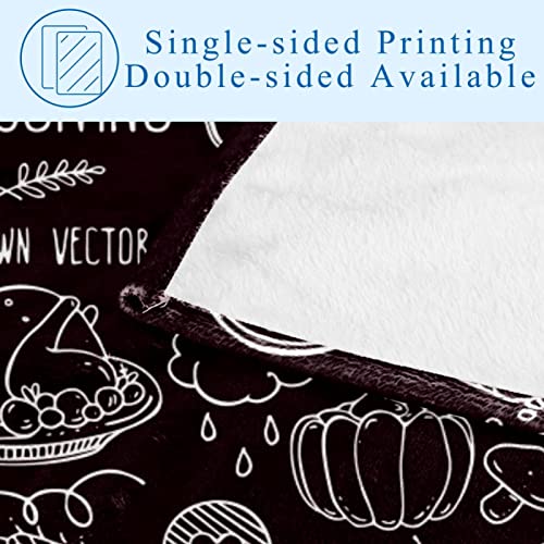 Thanksgiving Food Turkey Pumpkin Doodles Prints Soft Warm Cozy Blanket Throw for Bed Couch Sofa Picnic Camping Beach, 150×100cm