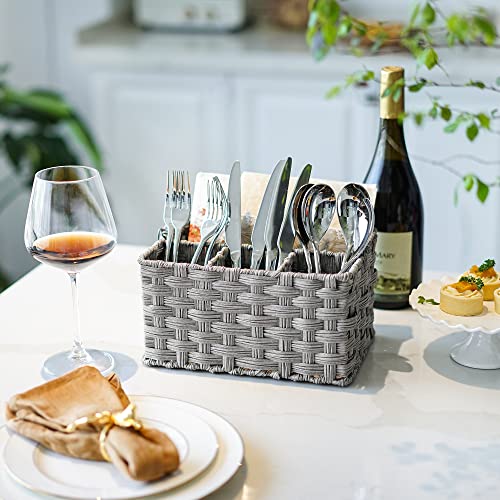 GRANNY SAYS Bundle of 2-Pack Gray Bathroom Decor Baskets & 1-Pack Plastic Cutlery Organizer