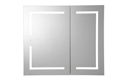 Croydex Sabine Dual, Recessed or Surface Mount, 2 USB Ports, Dimmer, Hang 'n' Lock Easy Installation Illuminated LED Medicine Cabinet, 30W x 26H, Aluminum
