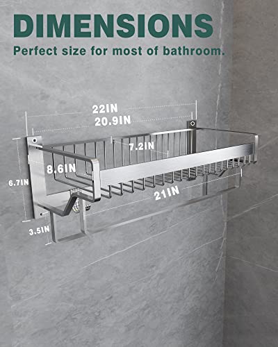 Bathroom Towel Rack Wall Mounted, Double Towel Racks for Bathroom, 22 Inch Bath Towel Rack with Shelf, Spampur Bath Towel Bar, Hotel Towel Rack, Bath Towel Storage Shelf, Bathroom Shelf with Hooks