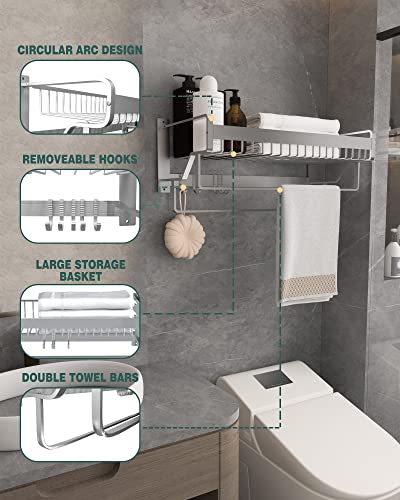 Bathroom Towel Rack Wall Mounted, Double Towel Racks for Bathroom, 22 Inch Bath Towel Rack with Shelf, Spampur Bath Towel Bar, Hotel Towel Rack, Bath Towel Storage Shelf, Bathroom Shelf with Hooks