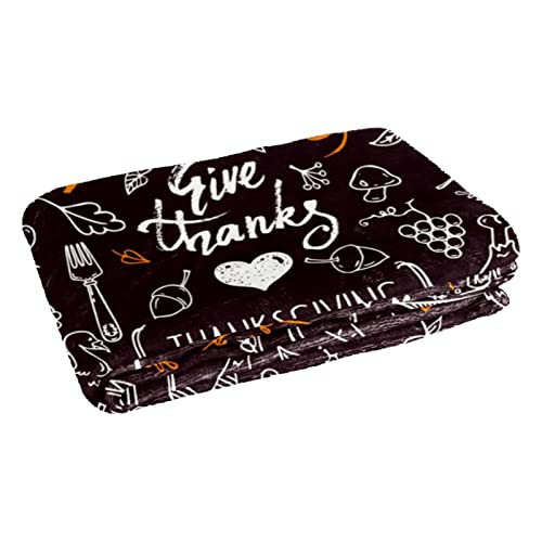 Thanksgiving Food Turkey Pumpkin Doodles Prints Soft Warm Cozy Blanket Throw for Bed Couch Sofa Picnic Camping Beach, 150×100cm