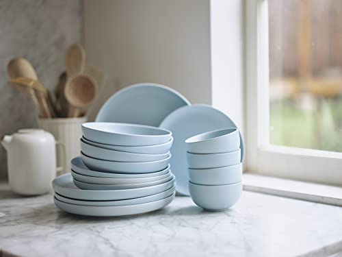 LIVINGTASTE Modern Style 10-inch 30 Oz Ceramic Pasta Bowls, Set of 4 Big Salad Bowls, Multi-Purpose Dinner Plates, Perfect for Casual or Formal Occasions, Dishwasher and Oven Safe - Sky Blue