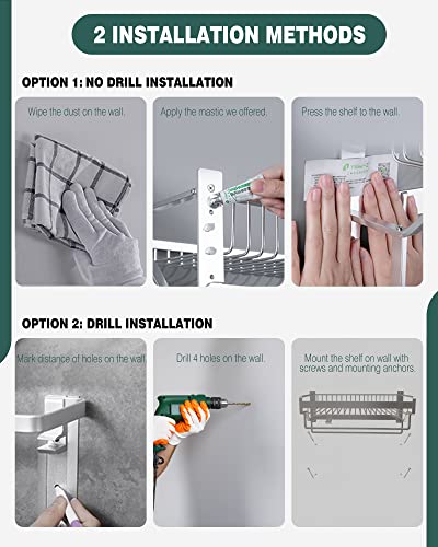 Bathroom Towel Rack Wall Mounted, Double Towel Racks for Bathroom, 22 Inch Bath Towel Rack with Shelf, Spampur Bath Towel Bar, Hotel Towel Rack, Bath Towel Storage Shelf, Bathroom Shelf with Hooks